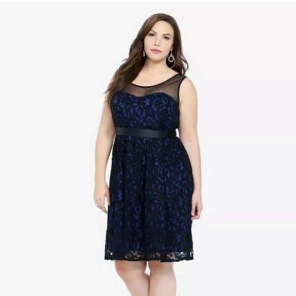 torrid | Dresses | Nwt 68 Torrid Blue Lace Illusion Black Strappy Plus ...